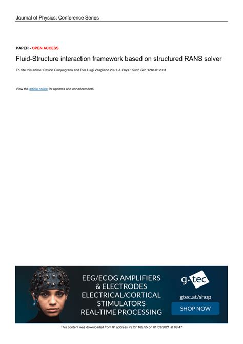 Pdf Fluid Structure Interaction Framework Based On Structured Rans Solver