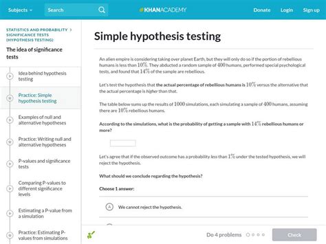 Khan Academy Simple Hypothesis Testing Unknown Type For 9th 10th Grade Lesson Planet