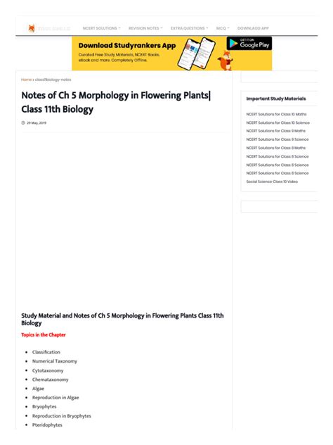 Notes Of Ch 5 Morphology In Flowering Plants Class 11th Biology Pdf