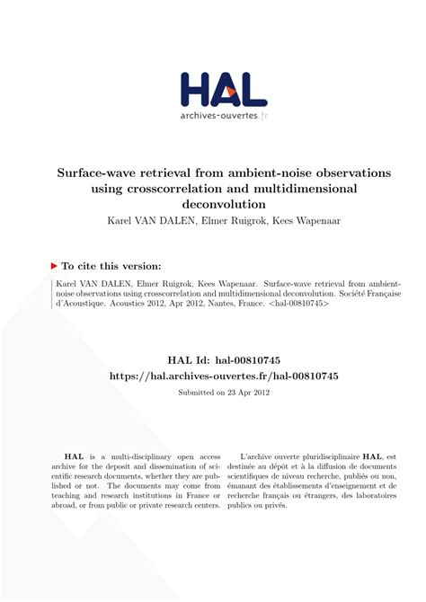 Pdf Surface Wave Retrieval From Ambient Noise Observations Using Crosscorrelation And