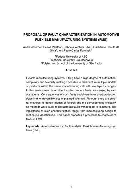 pdf proposal of fault characterization in automotive flexible manufacturing systems fms
