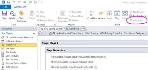why is app step greyed out in sharepoint designer stack overflow