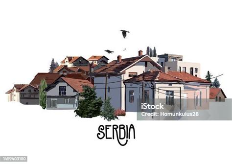 흰 벽과 붉은 기와 지붕이 있는 작은 집들 세르비아 발칸 반도 마을에 대한 스톡 벡터 아트 및 기타 이미지 마을 빨강 지붕 Istock