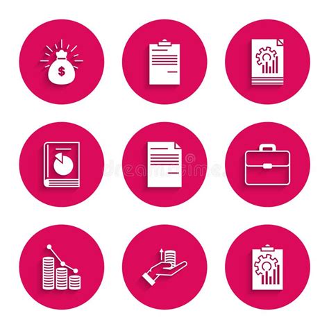 Set Document Money On Hand Clipboard With Graph Chart Briefcase Pie