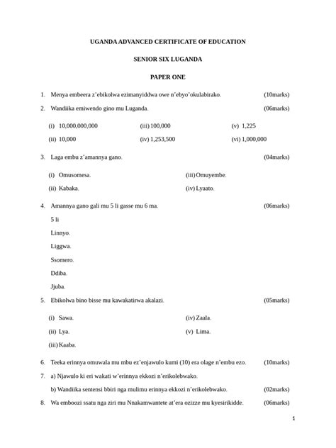 Senior Six Luganda Paper One Pdf