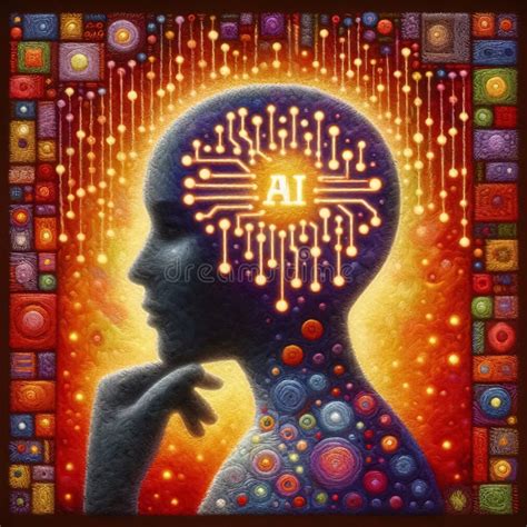 Felt Art Patchwork A Humanoid Robot Artificial Intelligence Is Thinking Or Analyzing Data With