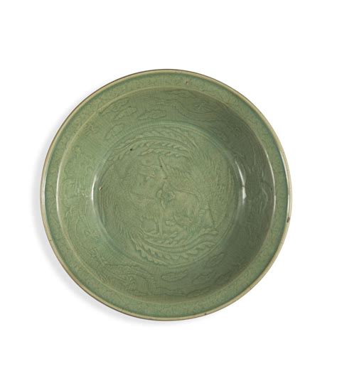 Bid Now A Massive Longquan Celadon Carved Phoenix And Dragon Charger