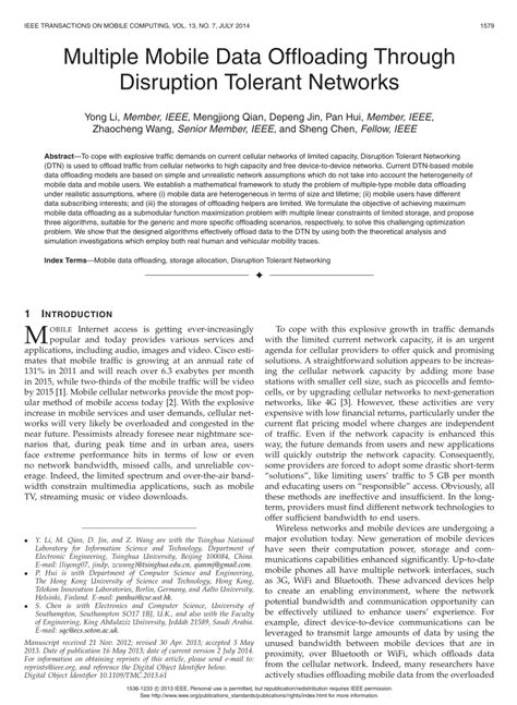 Pdf Multiple Mobile Data Offloading Through Disruption Tolerant Networks
