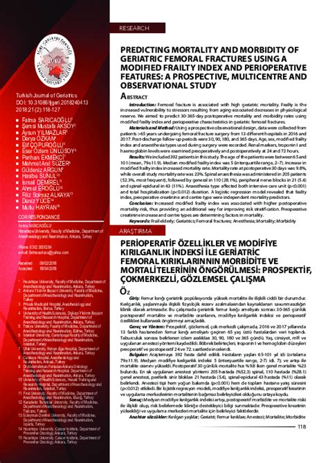 Pdf Predicting Mortality And Morbidity Of Geriatric Femoral Fractures Using A Modified Frailty