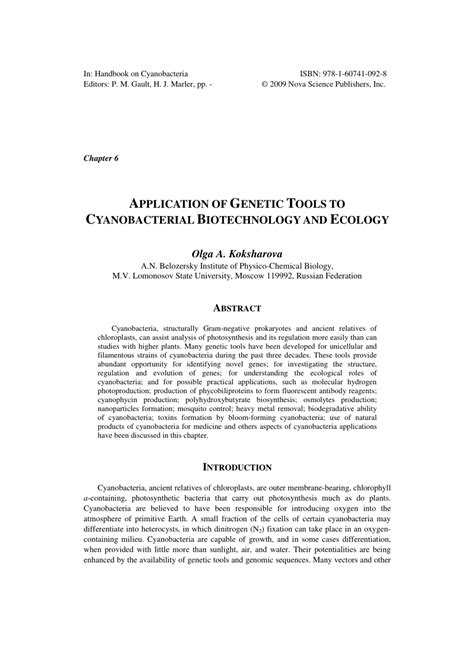 PDF Genetic Tools Applications To Biotechnology Of Cyanobacteria