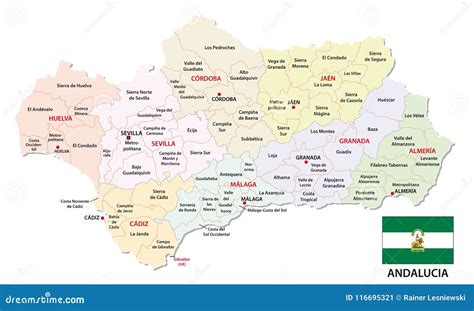 Andalusia Administrative And Political Vector Map With Flag Stock