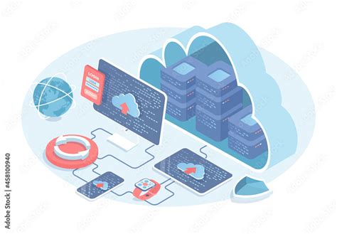 Cloud Computing Technology Data Servers With Communication Devices Secure Connecting Vector