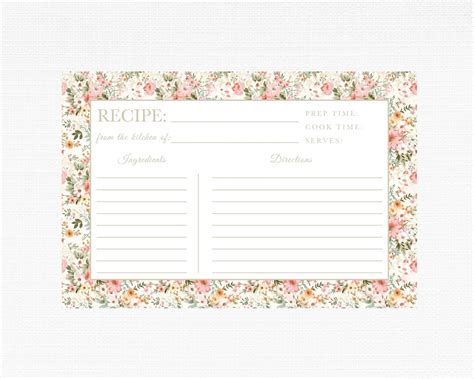 Floral Recipe Cards Vintaged Inspired Flower Design Ideal For Recipe