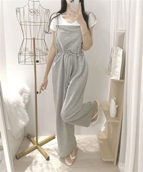 [최저가 핏조절가능] 오프닝 스트링 와이드 멜빵 팬츠 점프수트 트레이닝 2color 에이블리