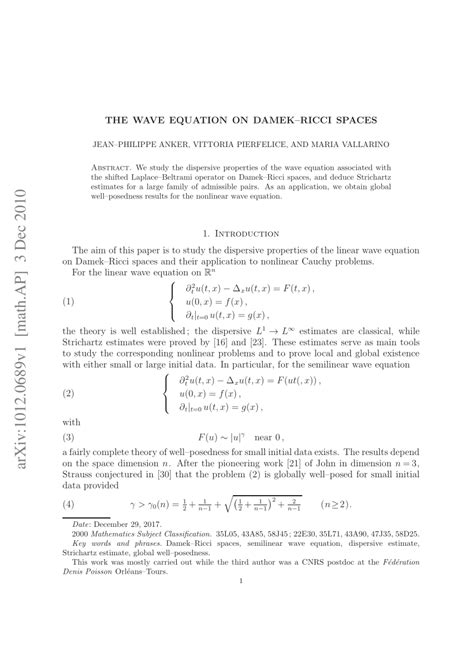 Pdf The Wave Equation On Damek Ricci Spaces