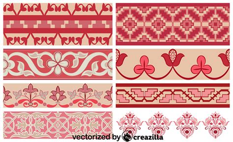 Patterns With Central Motif And Floral Border In Shades Of Pink