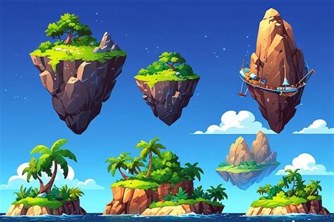 Flying Rock Islands Vector Game Space Background Premium Ai Generated