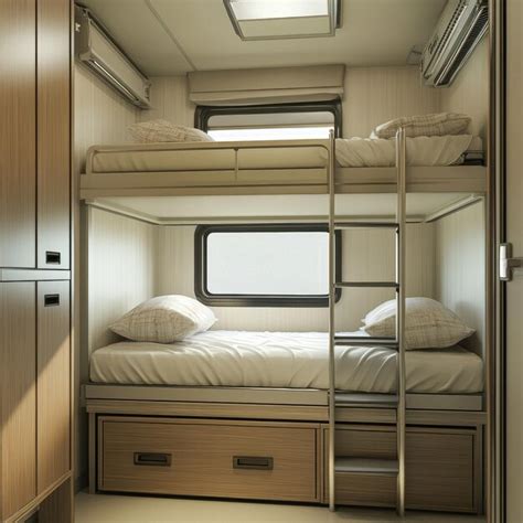 Interior Of A Camper Van With Two Beds 3d Rendering Premium Ai