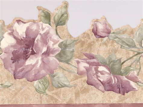 Prepasted Wallpaper Border Purple Blue Flowers On Vine Scalloped