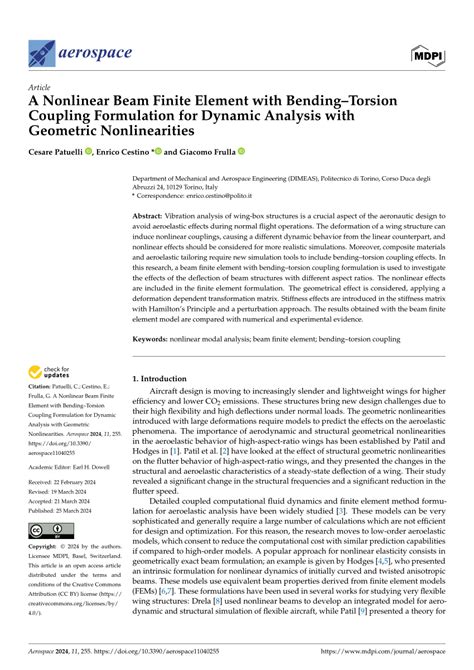 Pdf A Nonlinear Beam Finite Element With Bendingtorsion Coupling Formulation For Dynamic