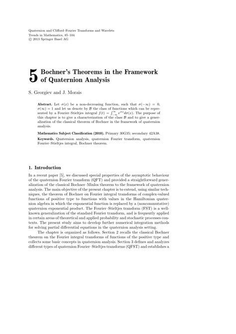 Pdf Bochners Theorems In The Framework Of Quaternion Analysis
