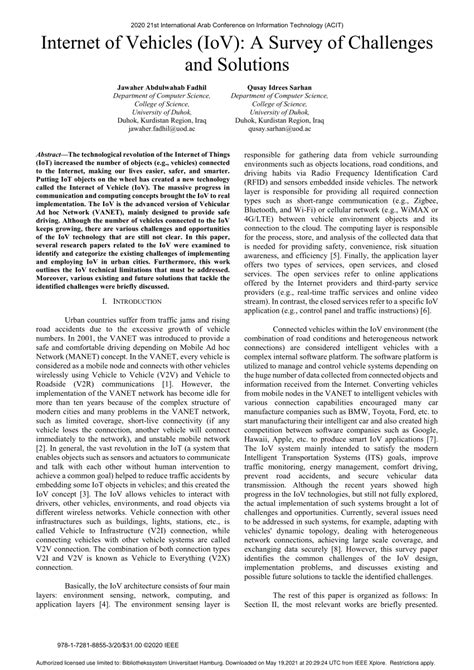Pdf Internet Of Vehicles Iov A Survey Of Challenges And Solutions
