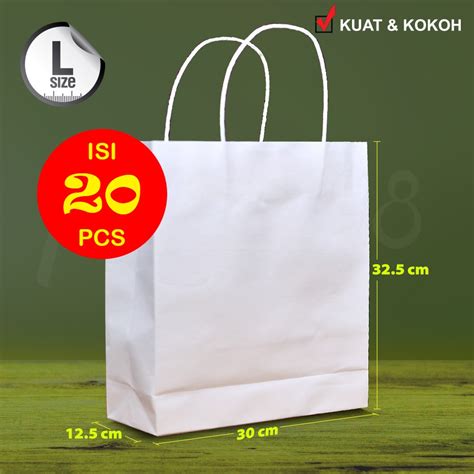 Jual Paper Bag Tas Kertas Putih Polos L 20 Pcs Shopee Indonesia