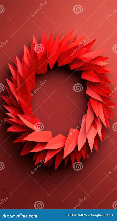 Red Paper Wreath With Sharp Angular Folds On A Matching Red Background Ai Stock Image Image