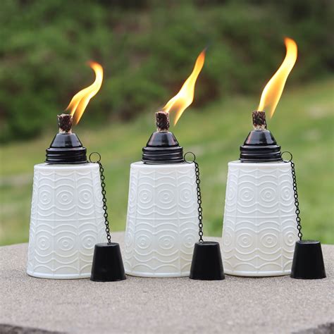 Seraphic Tabletop Tiki Torches 16oz Glass Citronella Fuel Set Of 3