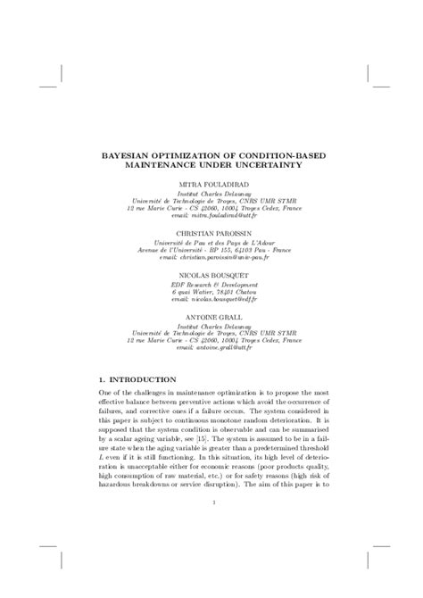 Pdf Bayesian Optimization Of Condition Based Maintenance Under