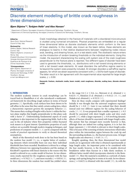 Pdf Discrete Element Modeling Of Brittle Crack Roughness In Three Dimensions