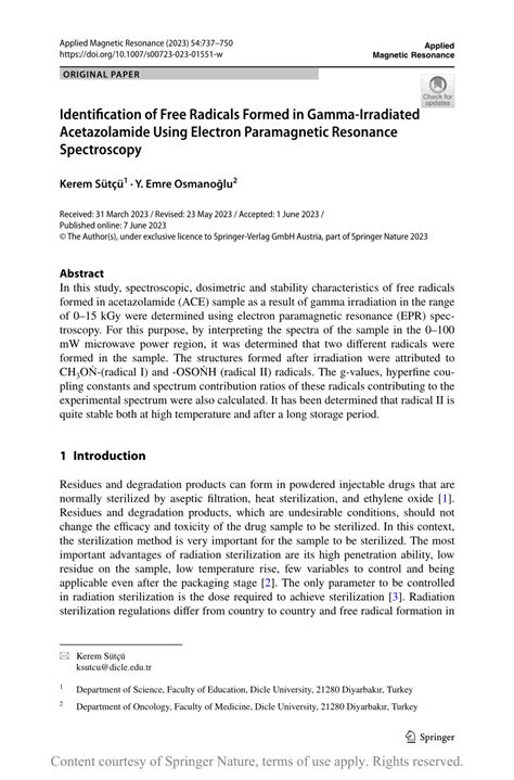 Identification Of Free Radicals Formed In Gamma Irradiated Acetazolamide Using Electron