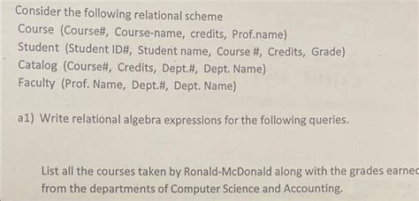Solved Consider The Following Relational Scheme Course