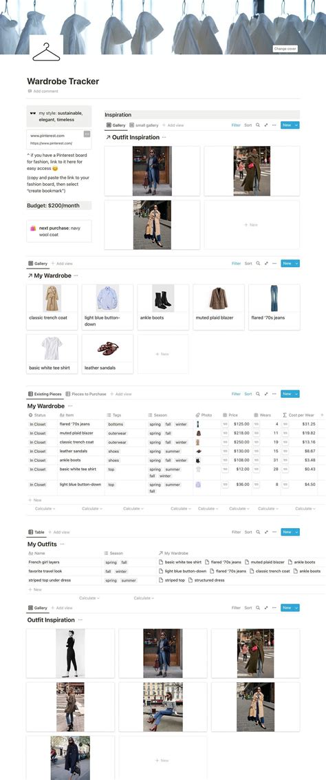 Wardrobe Tracker Wishlist Inspiration Favorite Outfits In Notion Template Artofit