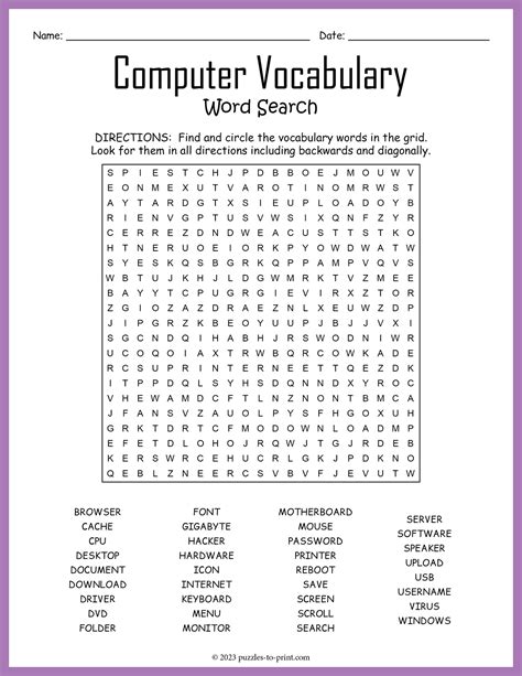 Computer Vocabulary Word Search
