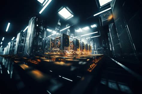 A Crypto Mining Farm With Rows Of Computer Equipment Highlighting The Energy And Technology