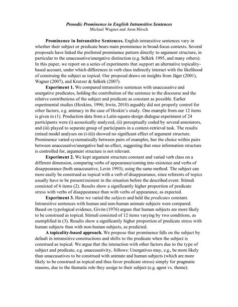 Prosodic Prominence In English Intransitive Sentences Stanford