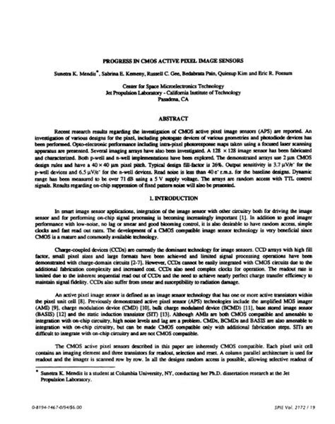 Progress In Cmos Active Pixel Image Sensors Eric Fossum