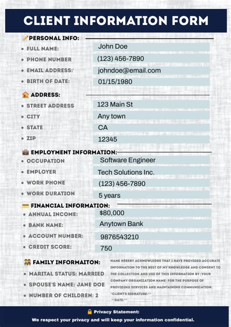 Client Information Form Template Postermywall