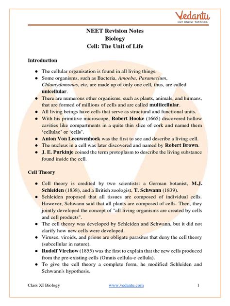 Cell The Unit Of Life Class 11 Notes For Neet 2024 Free Pdf Download