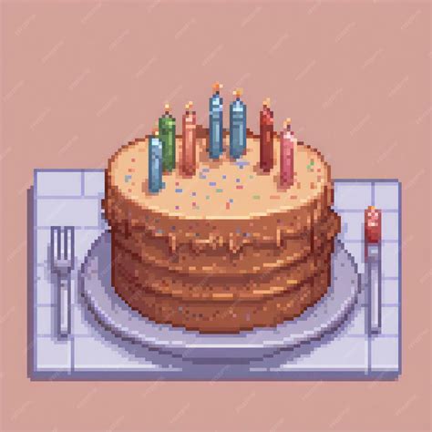 Pixel Art Birthday Cake With Candles Perfect For Celebrations Premium