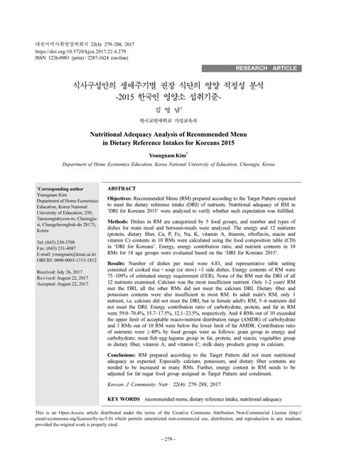 Pdf Nutritional Adequacy Analysis Of Recommended Menu In Dietary Reference Intakes For Koreans