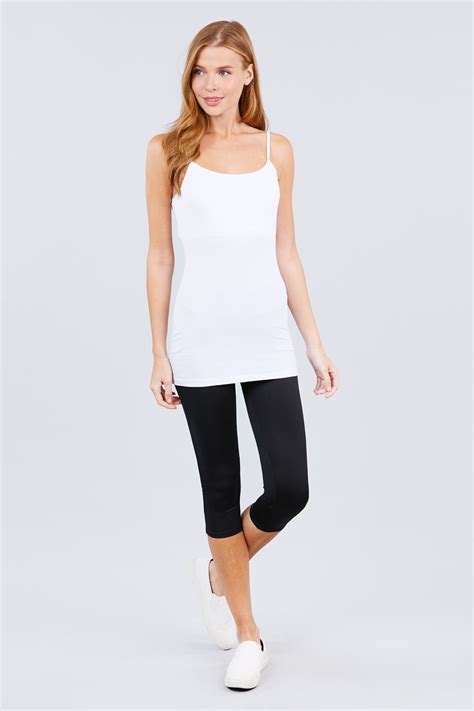 Womens Camisole Cami Long Shelf Bra Active Basic Adj Spaghetti Strap