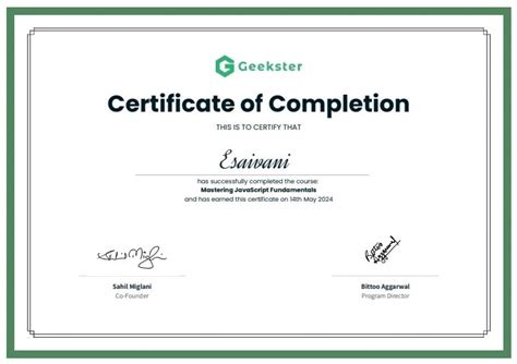 Completed Javascript Fundamentals Course By Geekster Esai Vani Posted