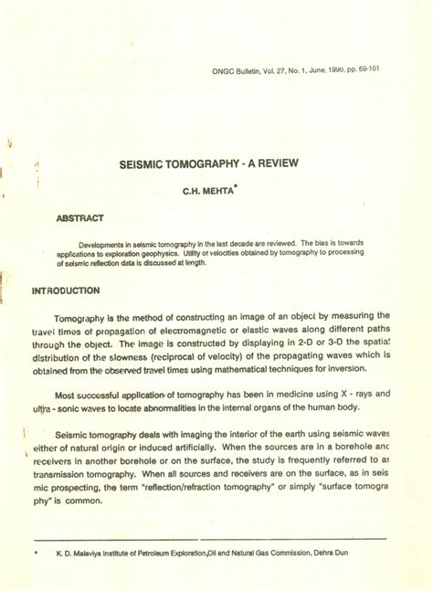 Pdf Seismic Tomography A Review