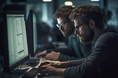 Premium Photo Software Developers Coding On Computer With Script