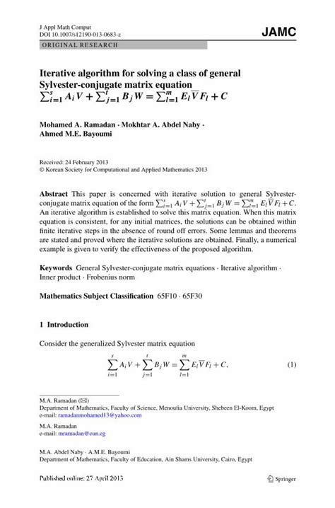 Pdf Iterative Algorithm For Solving A Class Of General Sylvester