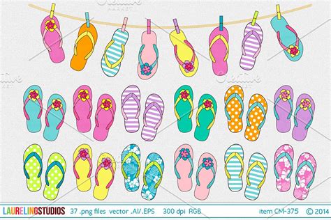 Summer Flip Flop Vector Clip Art Custom Designed Illustrations