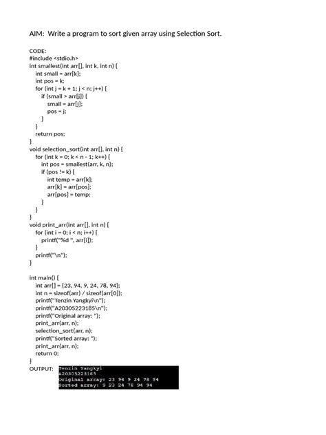 Selection Sort Pdf