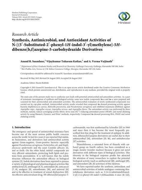 Pdf Synthesis Antimicrobial And Antioxidant Activities Of N 5′ Substituted 2′ Phenyl 1h